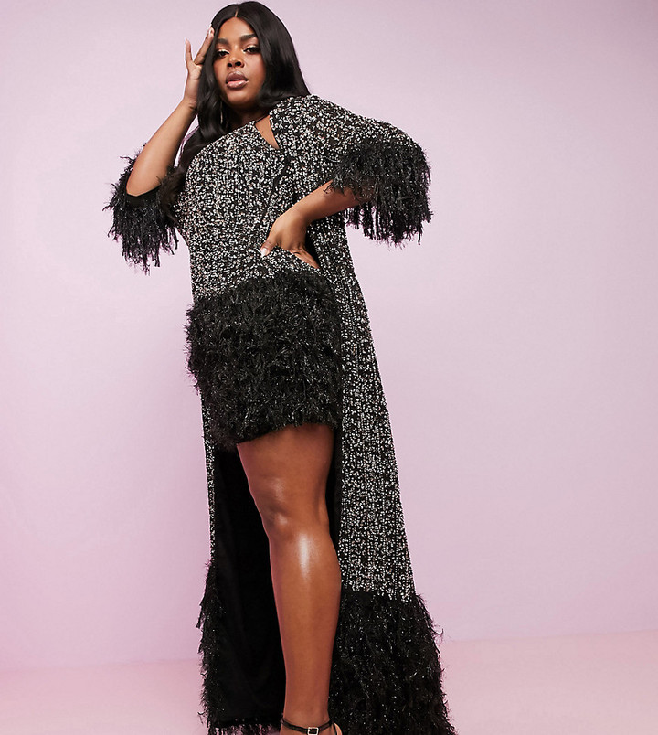 Asos Design Curve Luxe Faux Feather Gown Jacket Shopstyle Evening Dresses