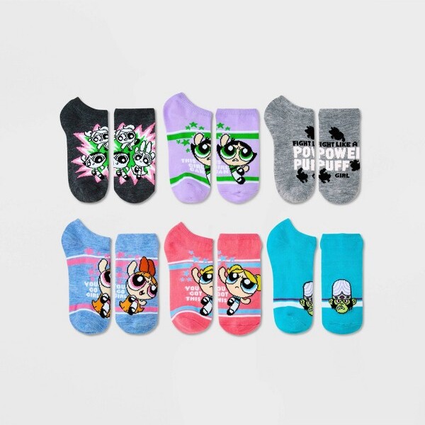 The Powerpuff Girls Kids' Powerpuff Girls 6pk No Show Socks - Blue ...