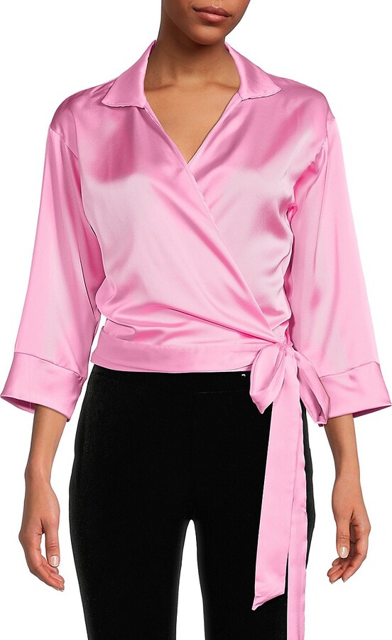 Renee C. Collared Satin Wrap Top - ShopStyle