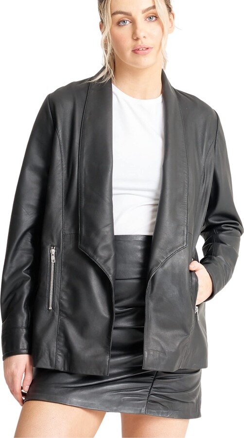 Barneys Originals Women's Real Leather Waterfall Blazer (as8 - ShopStyle
