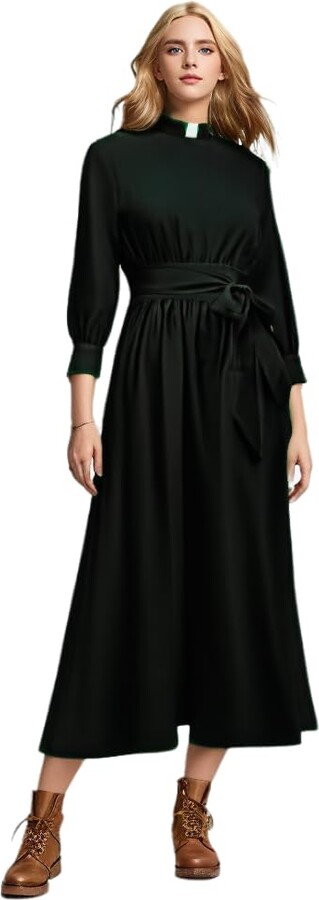 CAMDOM Clergy Dress for Women A Line Elegant Maxi Skirt Long Sleeve ...