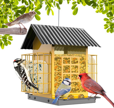 Arlmont & Co. Antona Metal Hanging Hopper And Suet Bird Feeder ...