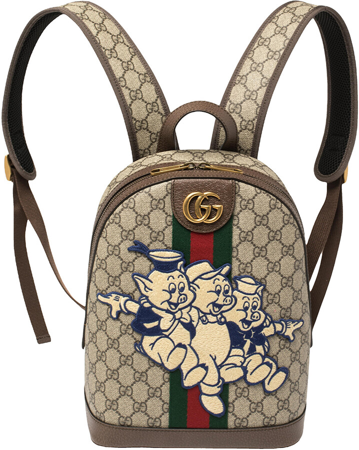 Gucci Brown Coated Canvas And Leather "Three little Pigs" Ophidia ...