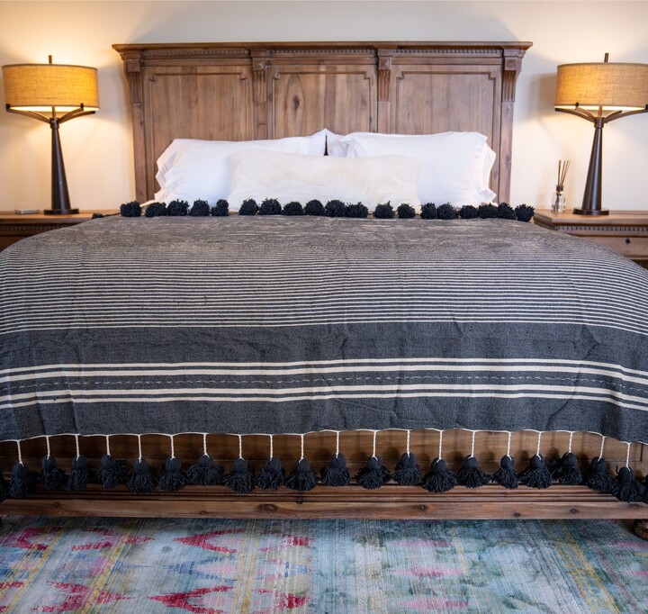 Moroccan Mosaic & Tile House Handwoven Moroccan Blanket with Pom Pom in ...