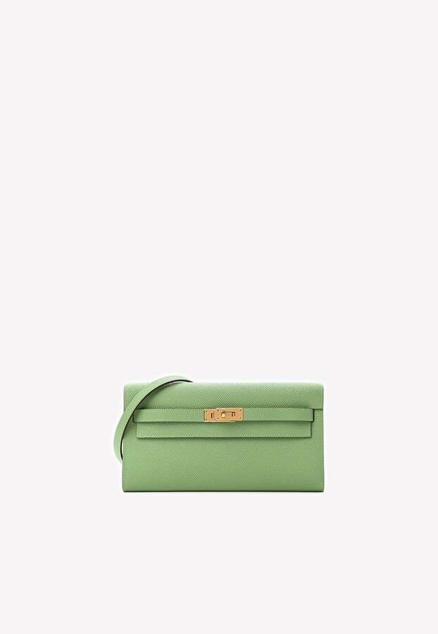 Hermes Kelly To Go Wallet in Vert Criquet Epsom Verso and Bleu Brume ...