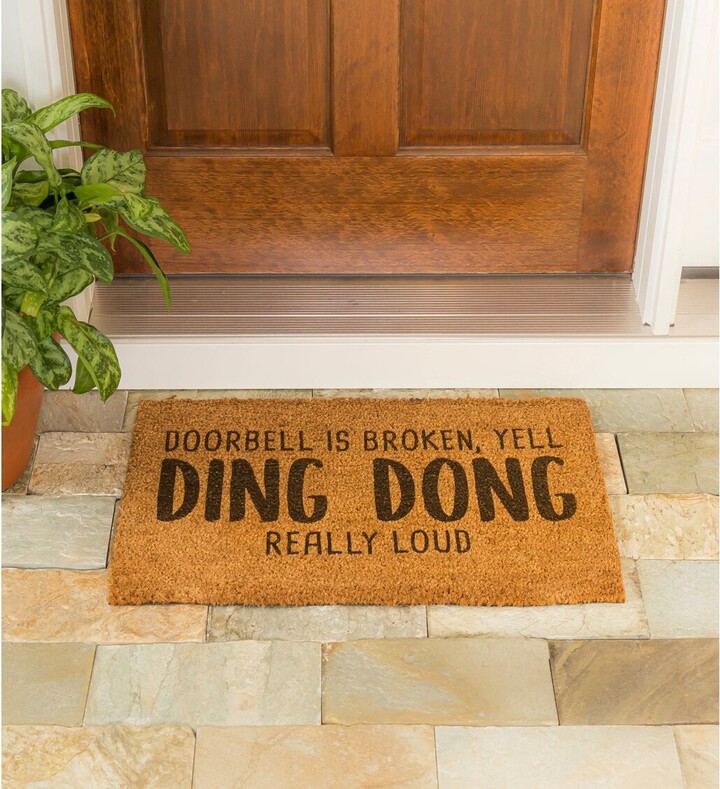Evergreen "Doorbell Broken, Yell 'Ding-Dong' Really Loud" Coir Door Mat ...