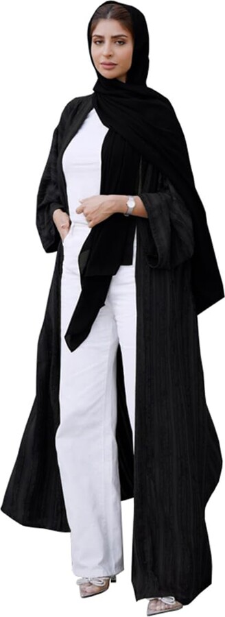 IBTOM CASTLE Muslim Abaya Dress Open Front Women Robe with Hijab Dubai ...