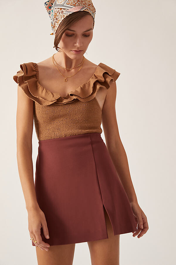 Anthropologie Slim Front-Slit Micro Mini Brown - ShopStyle