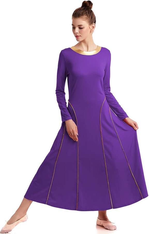 MYRISAM Adults Women Praise Seamed Dance Robe Worship Dress Long Sleeve ...