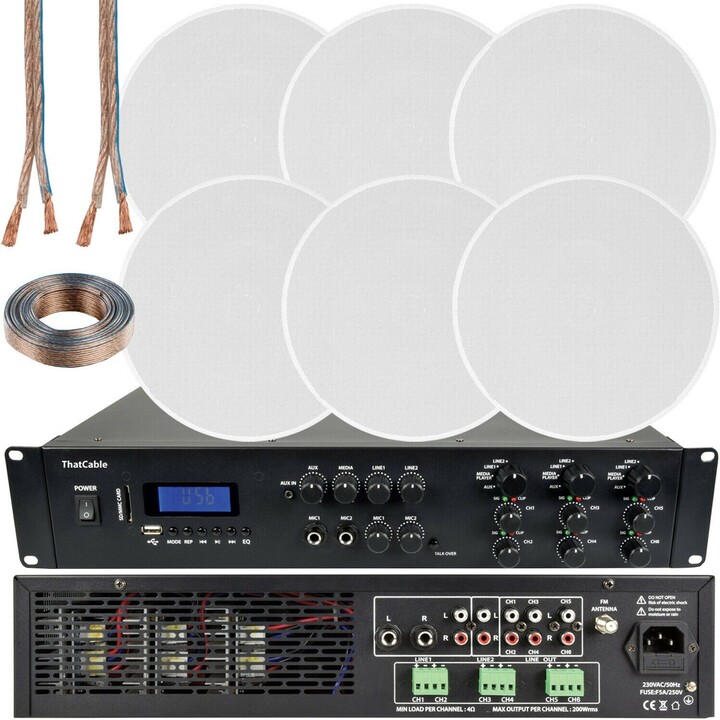 Loops 1200W Bluetooth Sound System 6x 120W Slim Ceiling Speaker 6 Zone ...