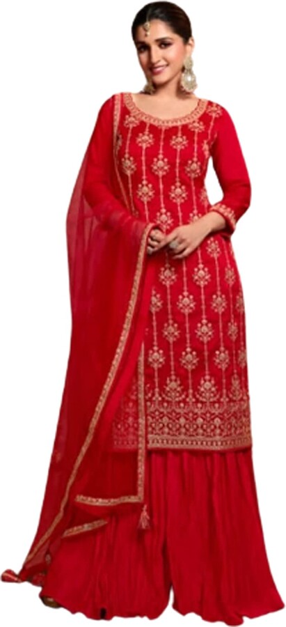 ETHNIC EMPORIUM Punjabi Woman Silk Georgette Kurti & Crushed Garara ...