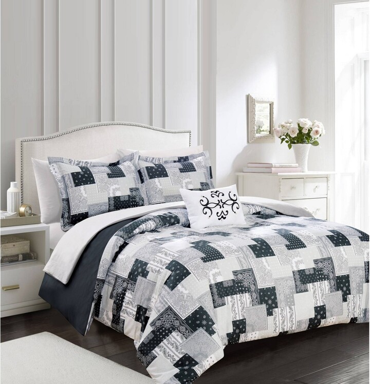 Queen 8pc Tethys Bed In A Bag Duvet Set Black - Chic Home Design - ShopStyle