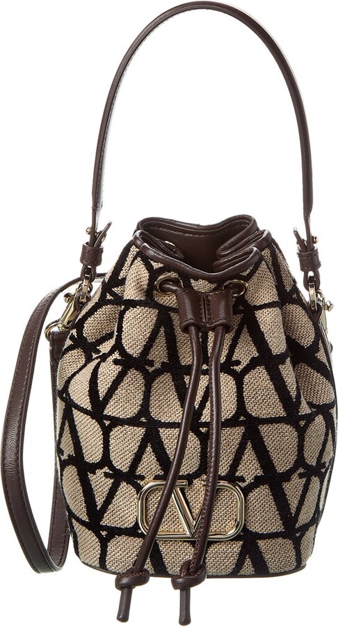 Valentino VLogo Mini Toile Iconographe Canvas & Leather Bucket Bag ...