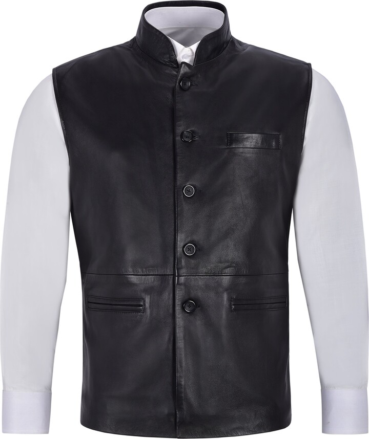 Smart Range Leather Men's Leather Waistcoat Black Mandarin Collar ...