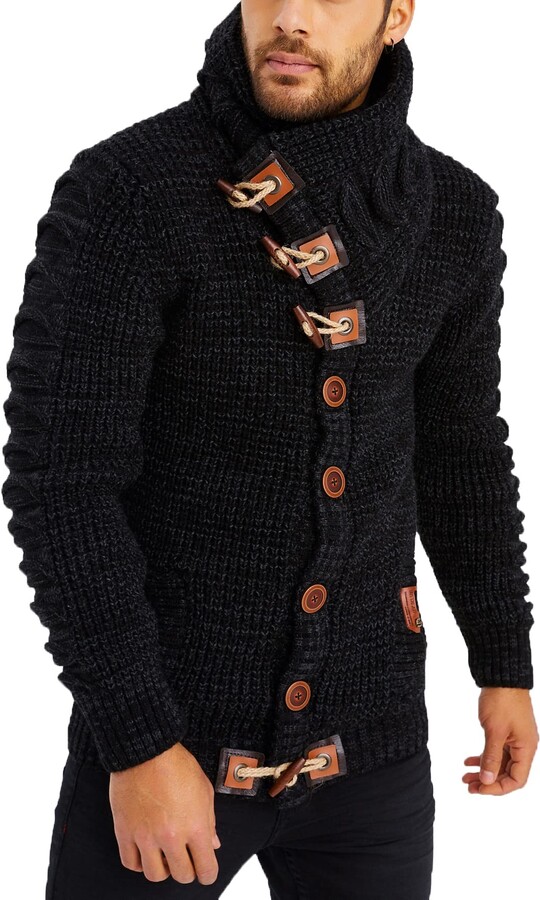 Leif Nelson Men's Pullover Knit Sweater chunky knit shawl collar LN ...