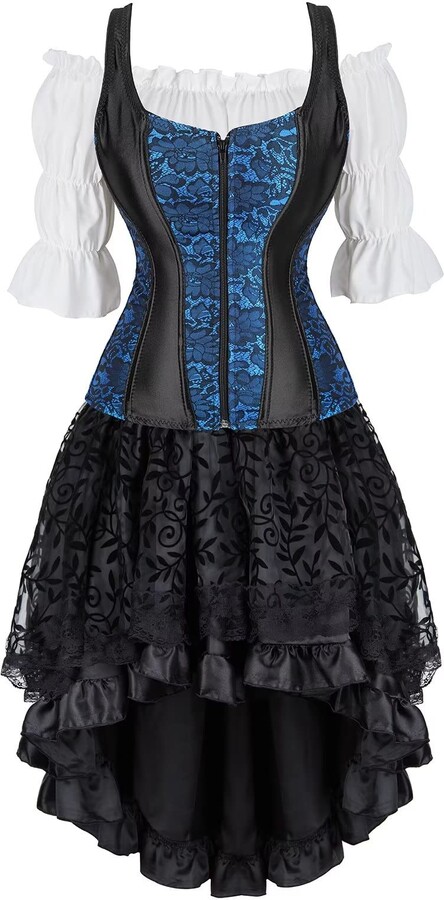 jutrisujo Corset Dress Bustier with Tutu Tulle Skirt Top 3 Set Overbust ...