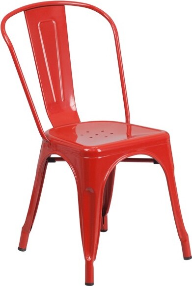 Merrick Lane Red Metal Dining Chair With Curved Vertical Slatted Back ...