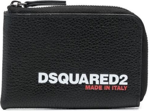 DSQUARED2 Black Wallet with Contrasting Logo Lettering Print in Leather ...