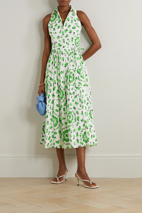 Emilia Wickstead Norika Belted Floral-print Swiss-dot Textured Cotton ...