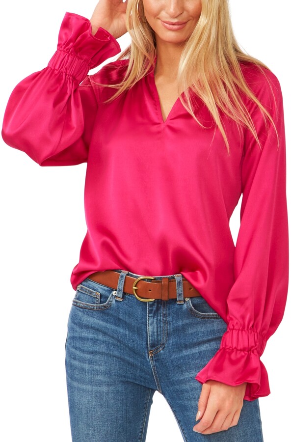 Vince Camuto Split-Neck Ruffled-Cuff Top - ShopStyle