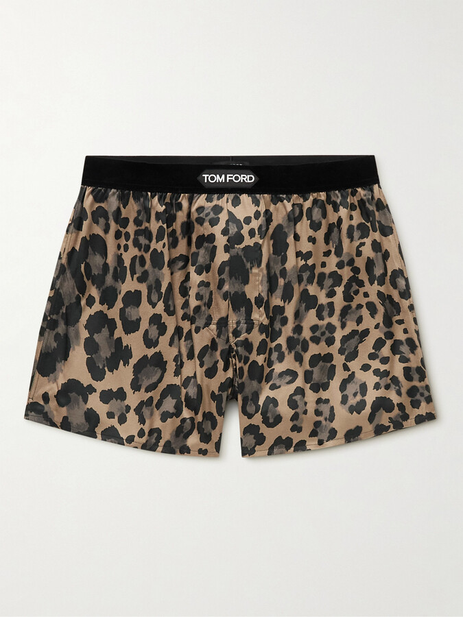 Tom Ford Velvet-Trimmed Leopard-Print Silk-Satin Boxer Briefs - ShopStyle