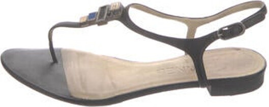 Chanel Interlocking CC Logo Leather T-Strap Sandals - ShopStyle