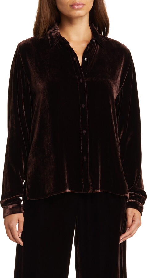 Eileen Fisher Classic Collar Easy Velvet Button-Up Shirt - ShopStyle Tops