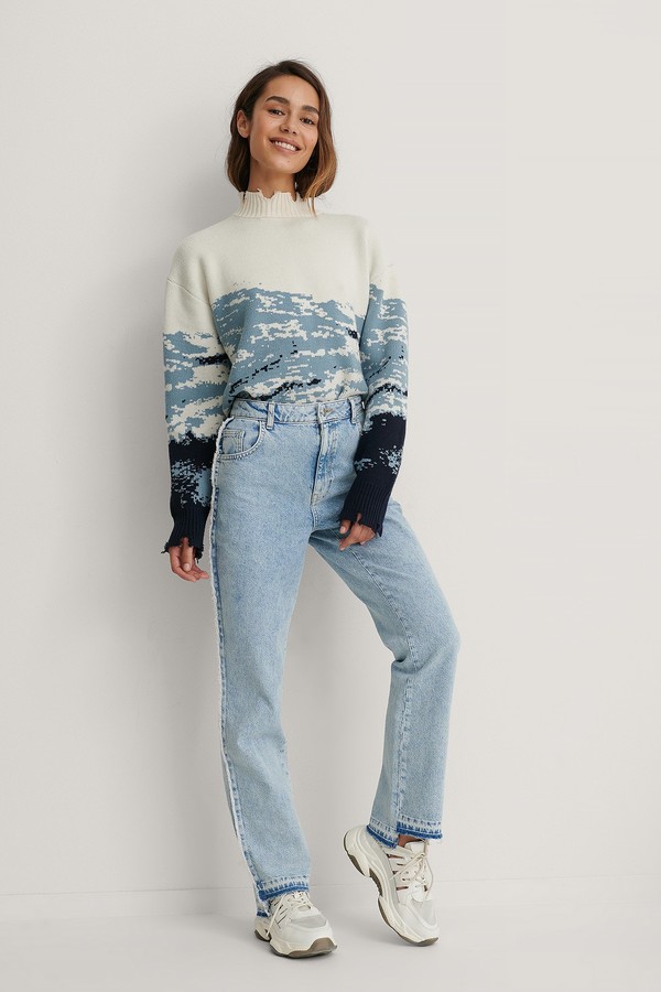 Isha Van Dijk X NA-KD Organic Raw Edge Side Detail Jeans - ShopStyle