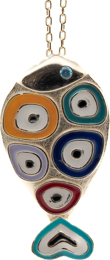 Ebru Jewelry - Gold & Enamel Evil Eye Fish Necklace - ShopStyle