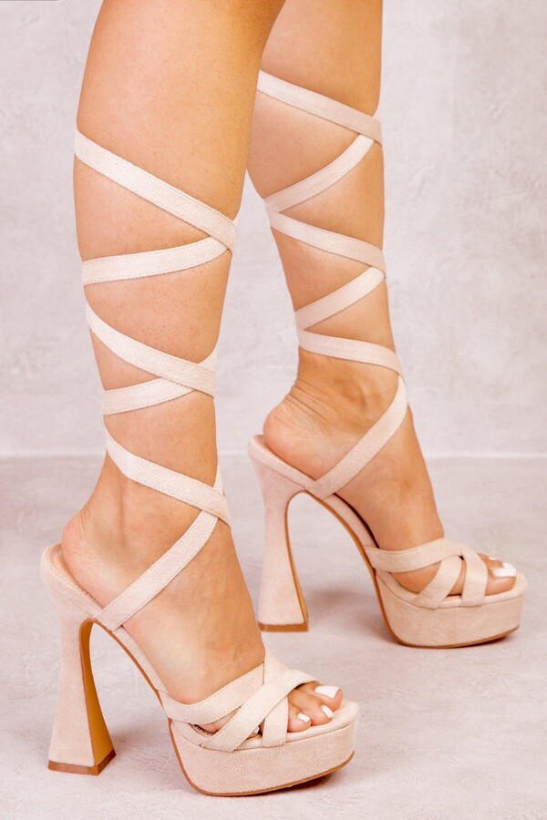 Where's That From 'Jocelyn' Suede Flared Block High Heels - Beige ...