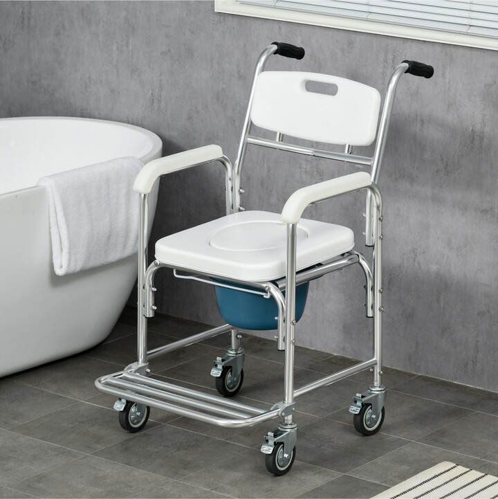 Homcom Shower Commode Wheelchair, Padded Seat, 330 lbs., White ...