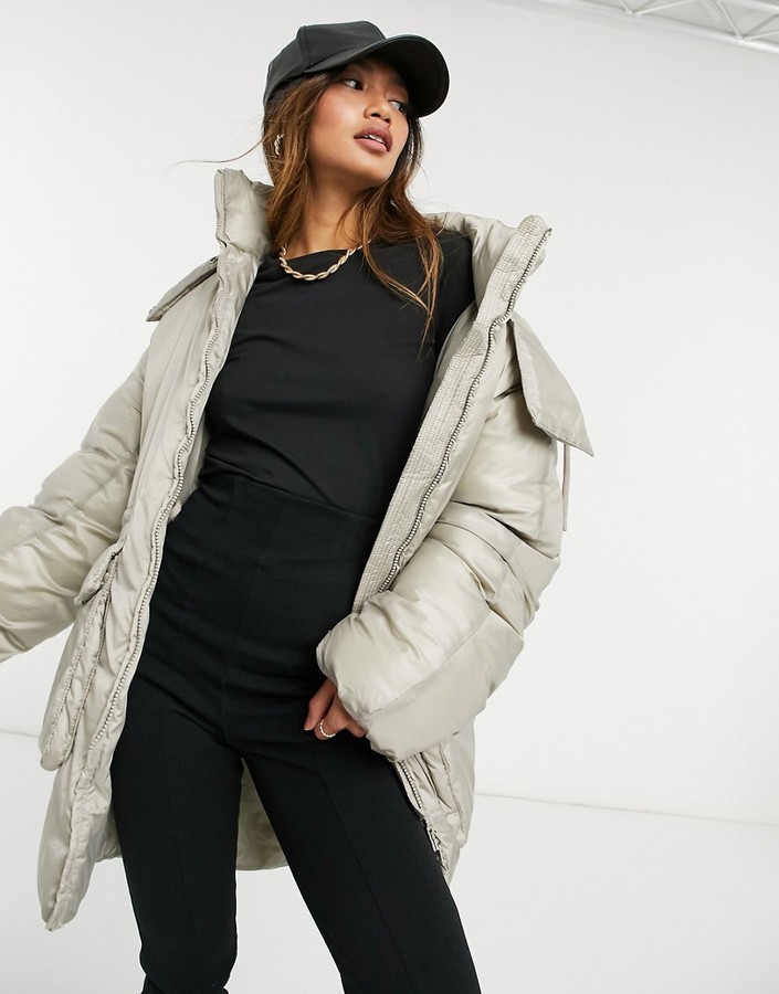 Weekday Martine hooded jacket with draw cord waist in beige - ShopStyle