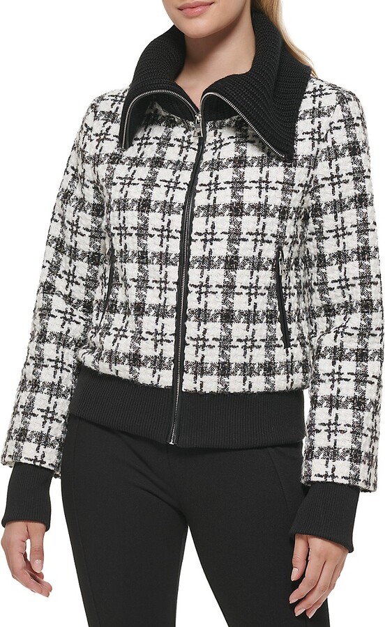 Karl Lagerfeld Paris Knit Collar Tweed Jacket - ShopStyle