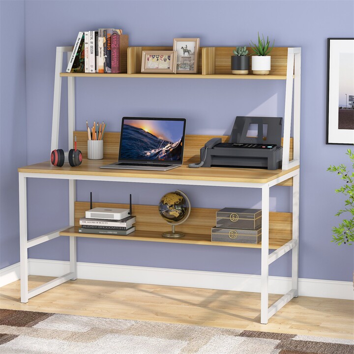 Tribesigns 47 Inches Computer Desk with Hutch and Bookshelf, Home ...