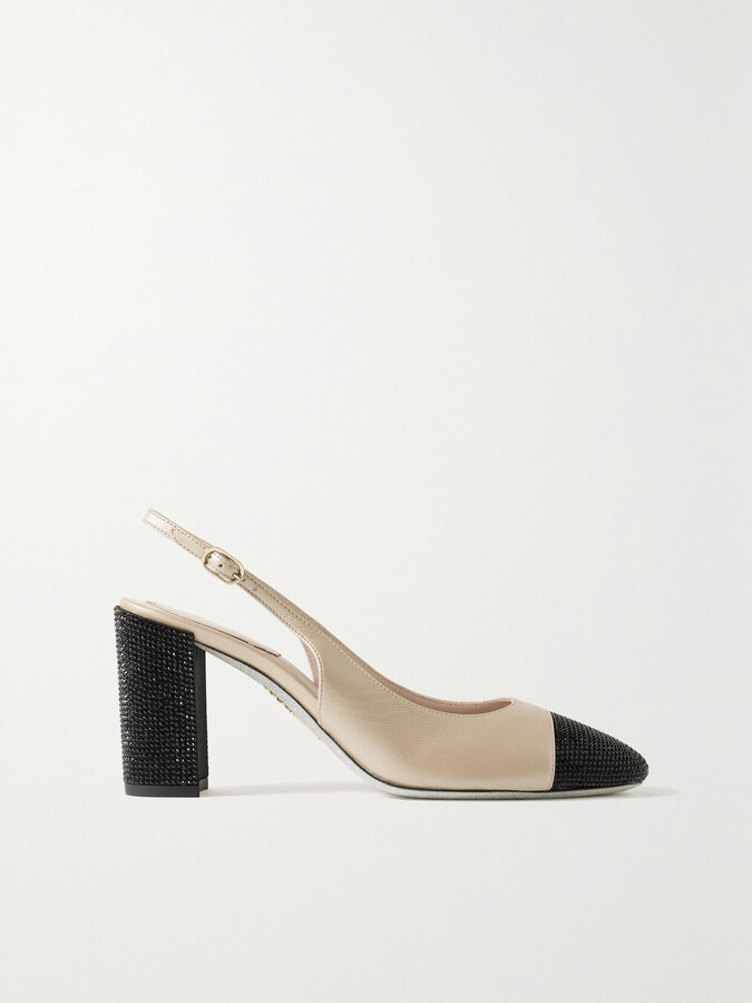 Rene Caovilla Crystal-embellished Leather Slingback Pumps - Neutrals ...