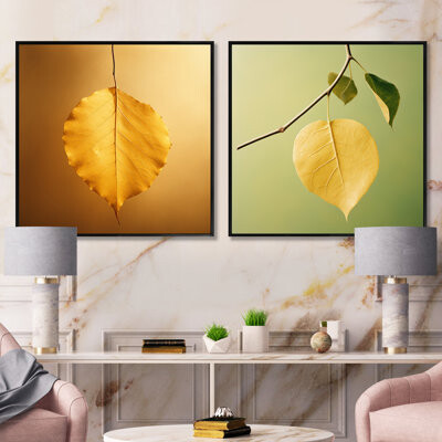 Lark Manor Light Yellow Leafy Zen - Leaves Square Collage Set Of 2 ...