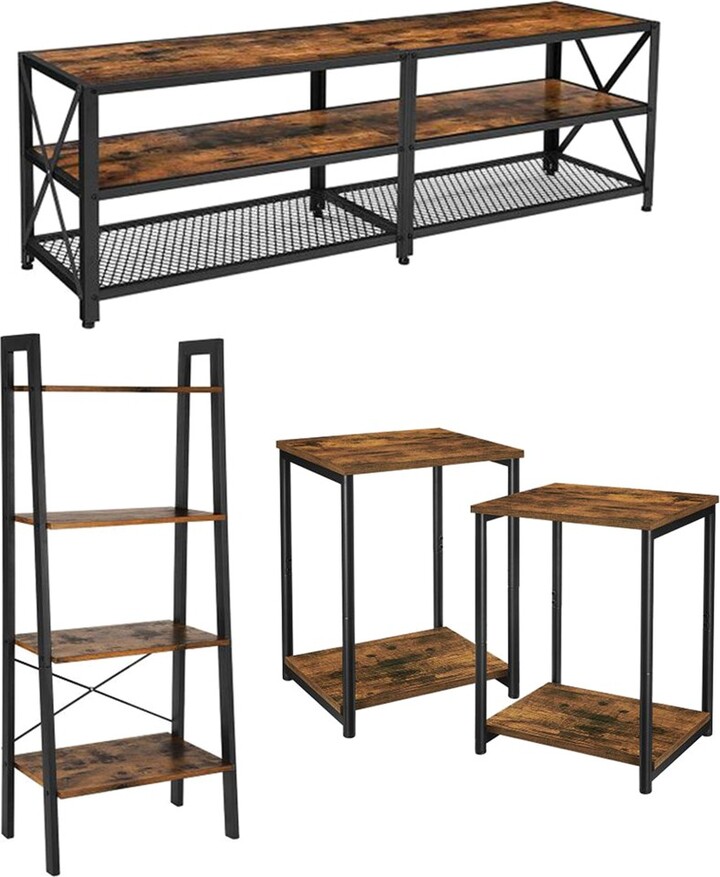 VASAGLE Industrial 70" 3 Tier TV Stand with 4 Tier Ladder Open Shelf ...