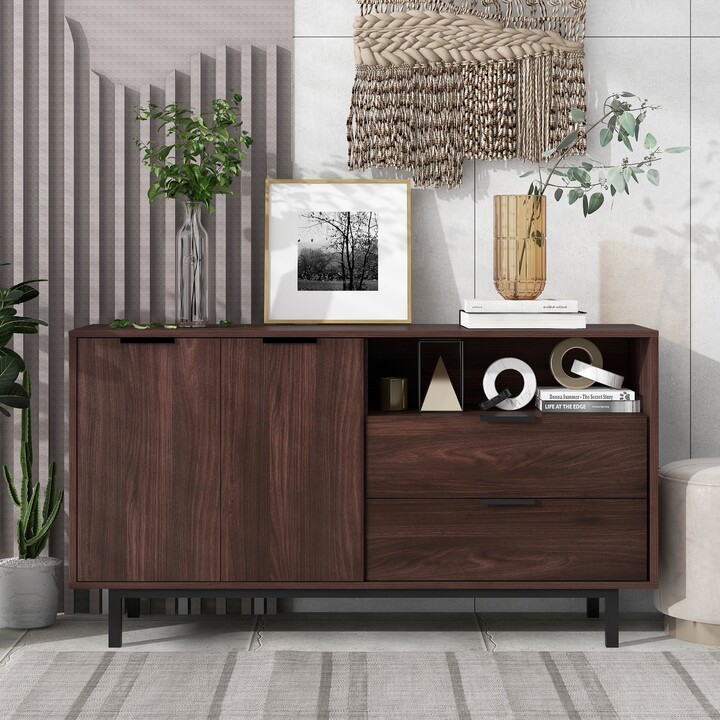 Contemporary Style Sideboard with Black Support Frame Metal Handles ...