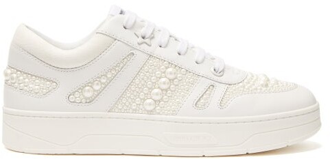 Jimmy Choo Hawaii Faux-pearl Embellished Leather Trainers - White - ShopStyle Sneakers ...
