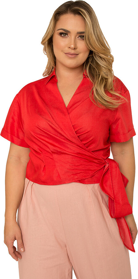 Standards & Practices Short Sleeve Tie Waist Wrap Top - ShopStyle
