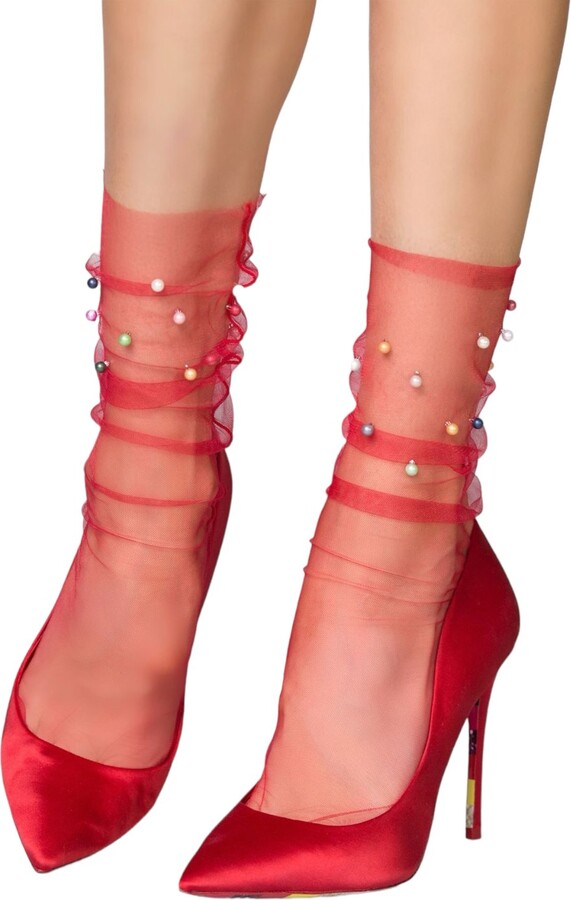 High Heel Jungle by Kathryn Eisman Pastel Pearl Sock - Red - ShopStyle