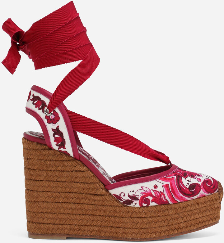 Dolce & Gabbana Printed brocade fabric wedge sandals - ShopStyle