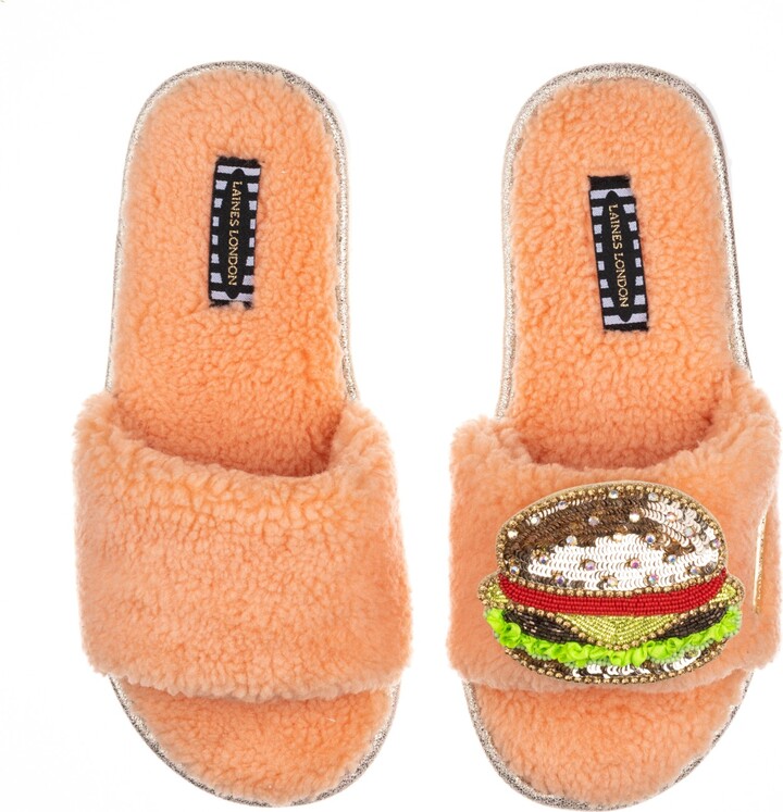 LAINES LONDON - Teddy Towelling Slipper / Sliders With Artisan Burger ...