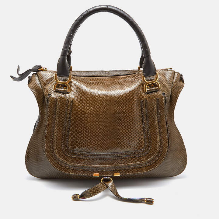 Chloé Two Tone Green Python and Leather Large Marcie Satchel - ShopStyle
