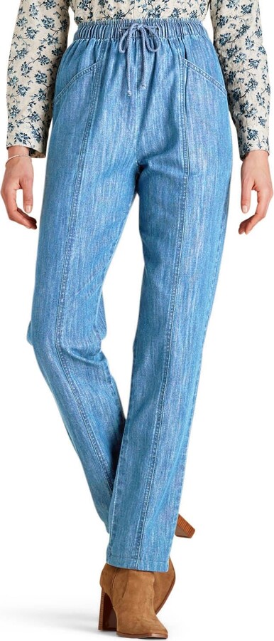 Amber Ladies Elasticated Waist Pull On Jean 100% Cotton High Waisted ...