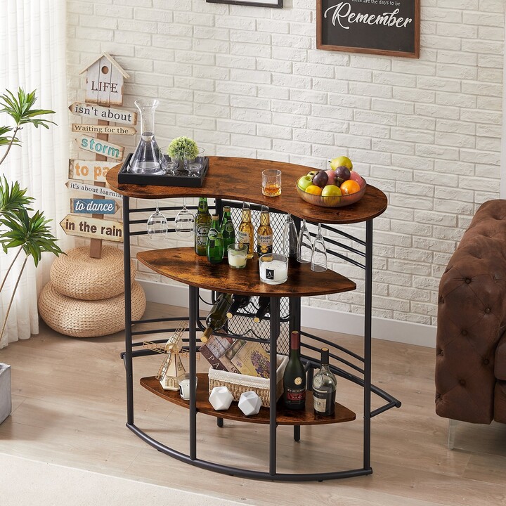 Bar Unit with Metal Mesh Front, Home Liquor Bar Table with Storage and ...
