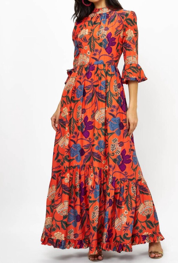 Oliphant High Neck Bell Maxi Dress In Turin Red - ShopStyle