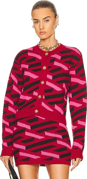 Versace La Greca Texture Cardigan in Red - ShopStyle