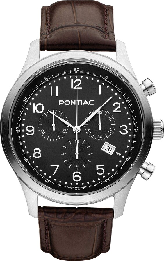 Pontiac Men's Chronograph Swiss Quartz Watch with Leather Strap P40004 ...