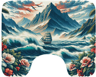 Dakota Fields Nautical Toilet Mat U-Shape Bathroom Rug 20" Sea Blue and Dark Coral - ShopStyle